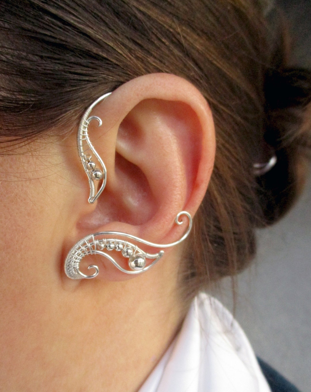 Pair of Ear Cuffs Jupiter - Wire Wrapped Earcuffs, Silver Color Ear ...