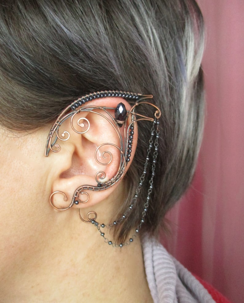 Pair of Elf Ear Dark Elf Copper Metal Ear Cuffs Wire Ear - Etsy