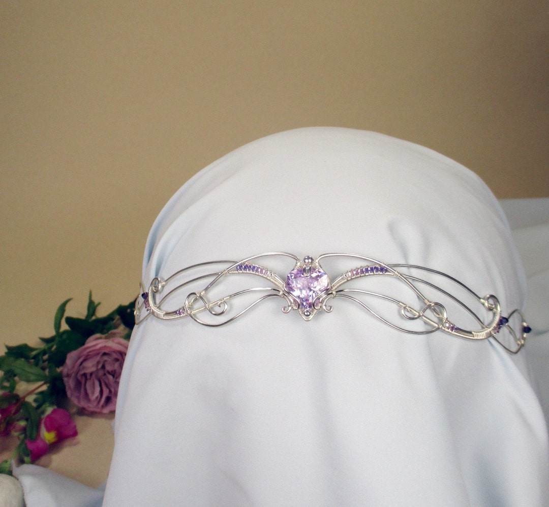 Wire Wrapped Elf Circlet Amalthea in Silver With Lavander Jewel - Etsy