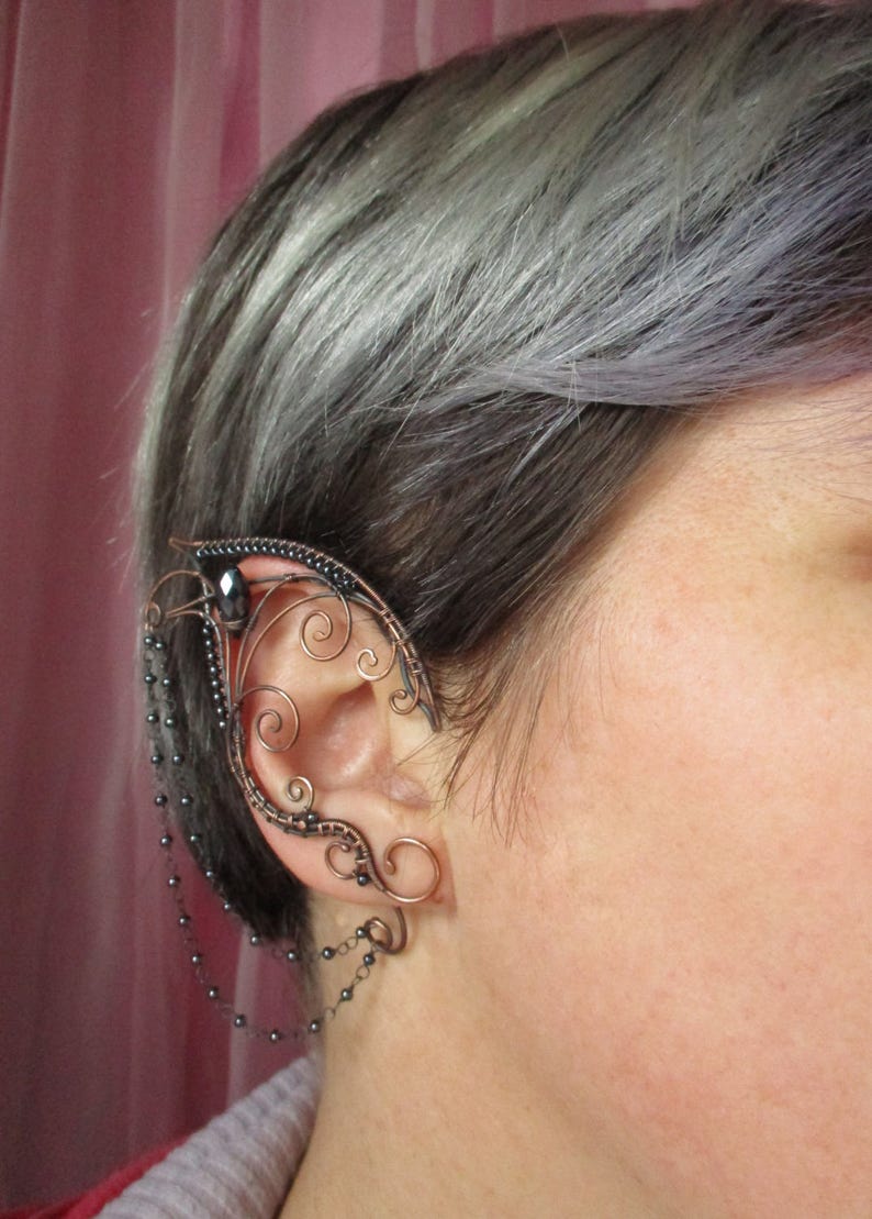Pair of Elf Ear Dark Elf - Copper Metal Ear Cuffs, Wire Ear Cuffs With ...