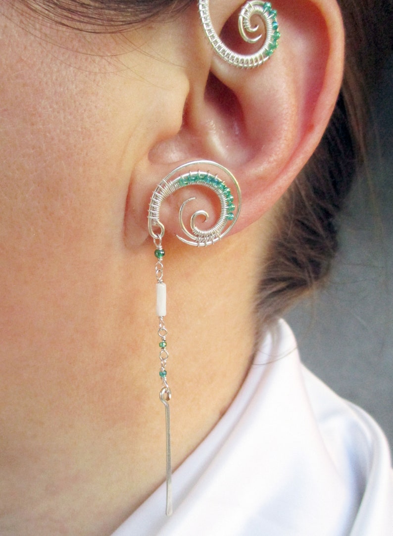 Dangling Ear Cuffs Dione Green Ear Cuffs Elf Earrings - Etsy