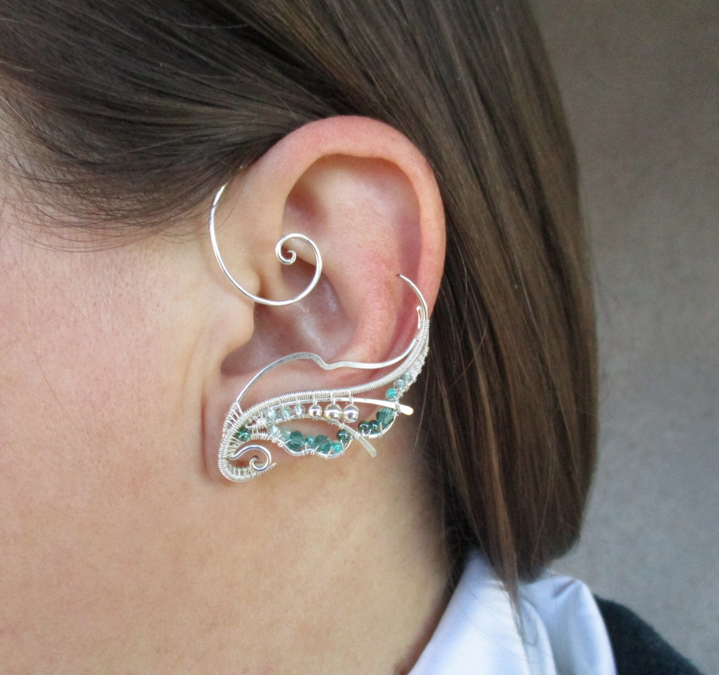 Ear Cuffs Night Flower Teal Ear Cuffs Elf Ear Cuff Ear | Etsy