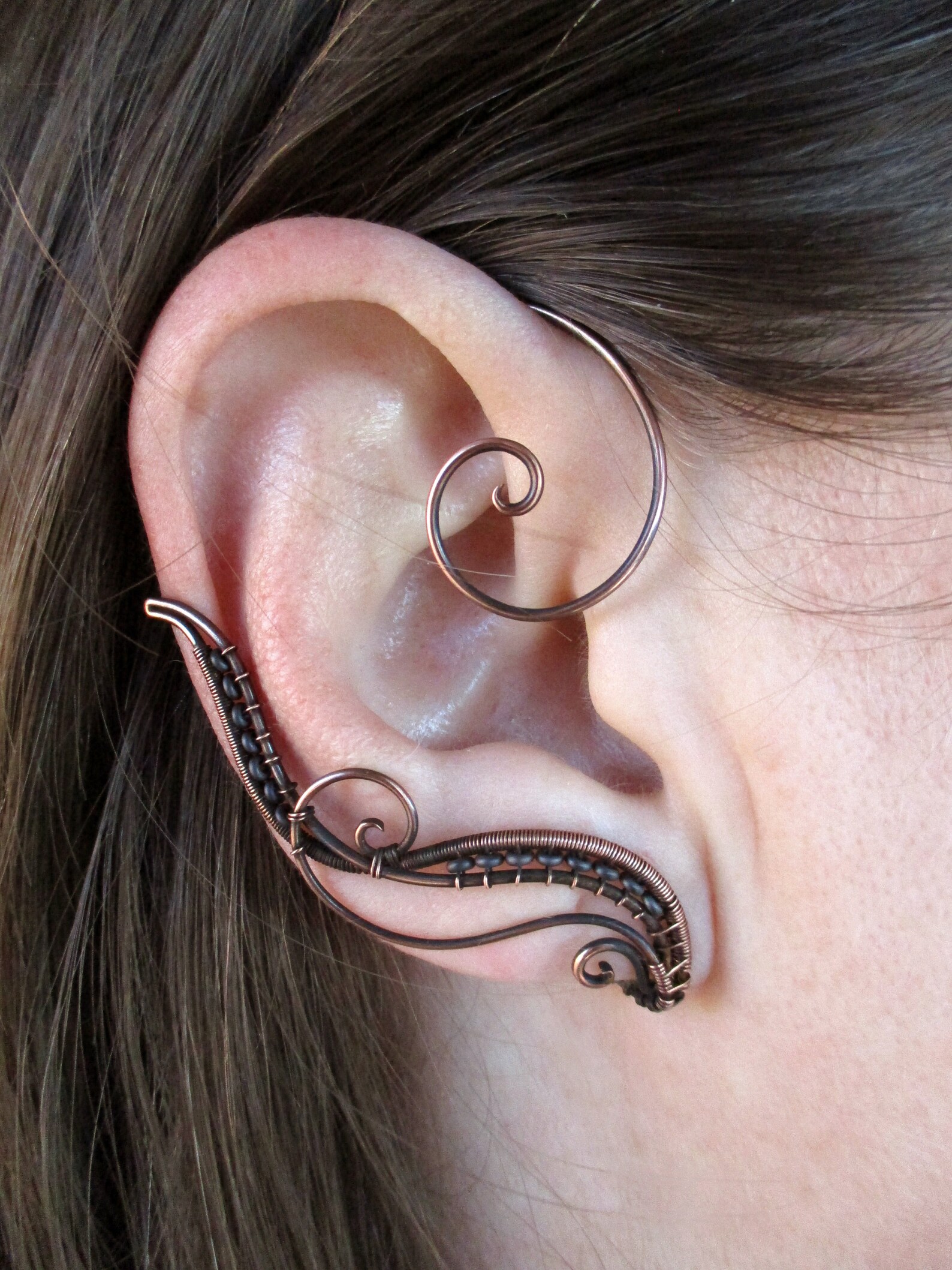 Black copper ear cuffs Phoenix Ear cuffs Elf earrings | Etsy