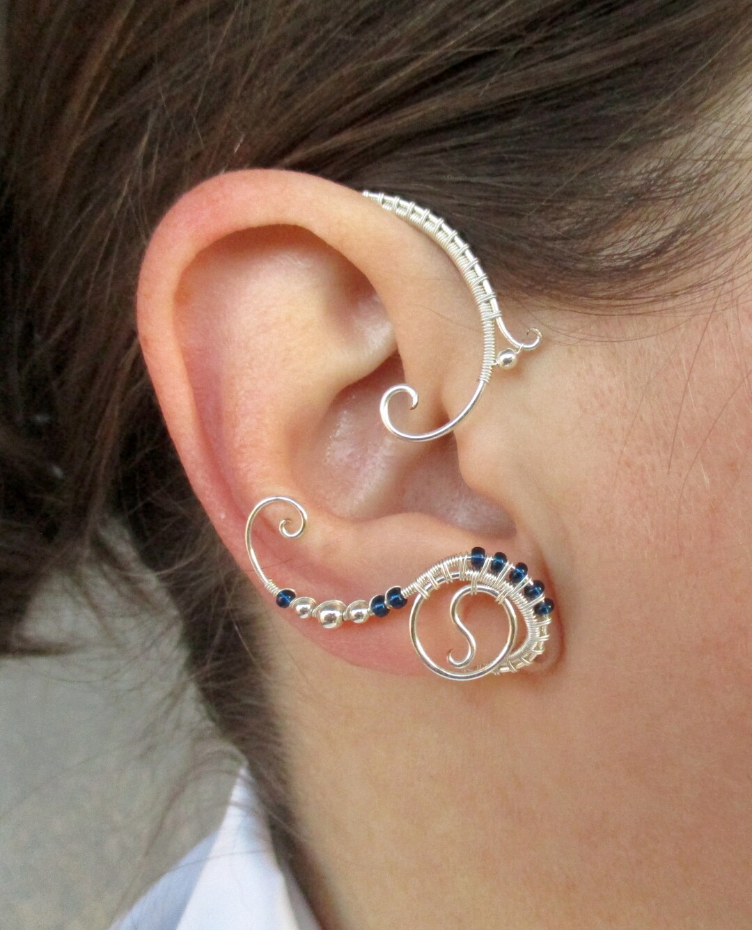 Ear Cuffs Titania - Blue Ear Cuffs - Elf Earrings - Ear Crawler - Ear ...