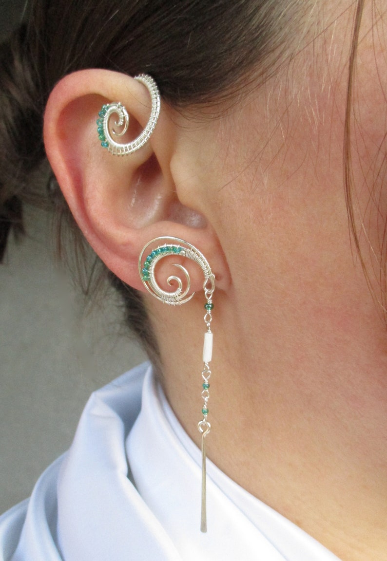 Dangling Ear Cuffs Dione Green Ear Cuffs Elf Earrings - Etsy