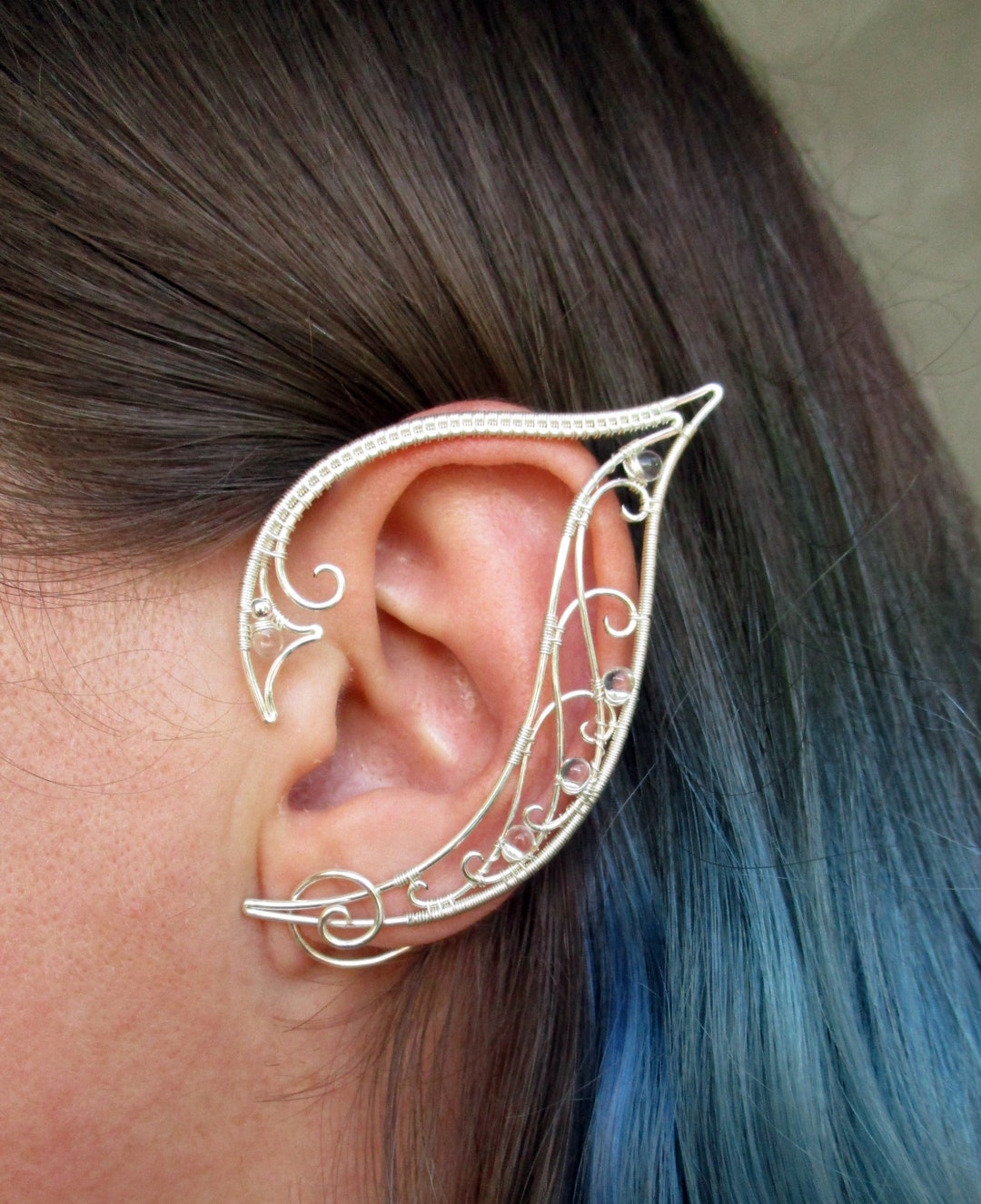 Pair of Elf Ear Cuffs Aura - Single Silver Big Earring No Piercing ...
