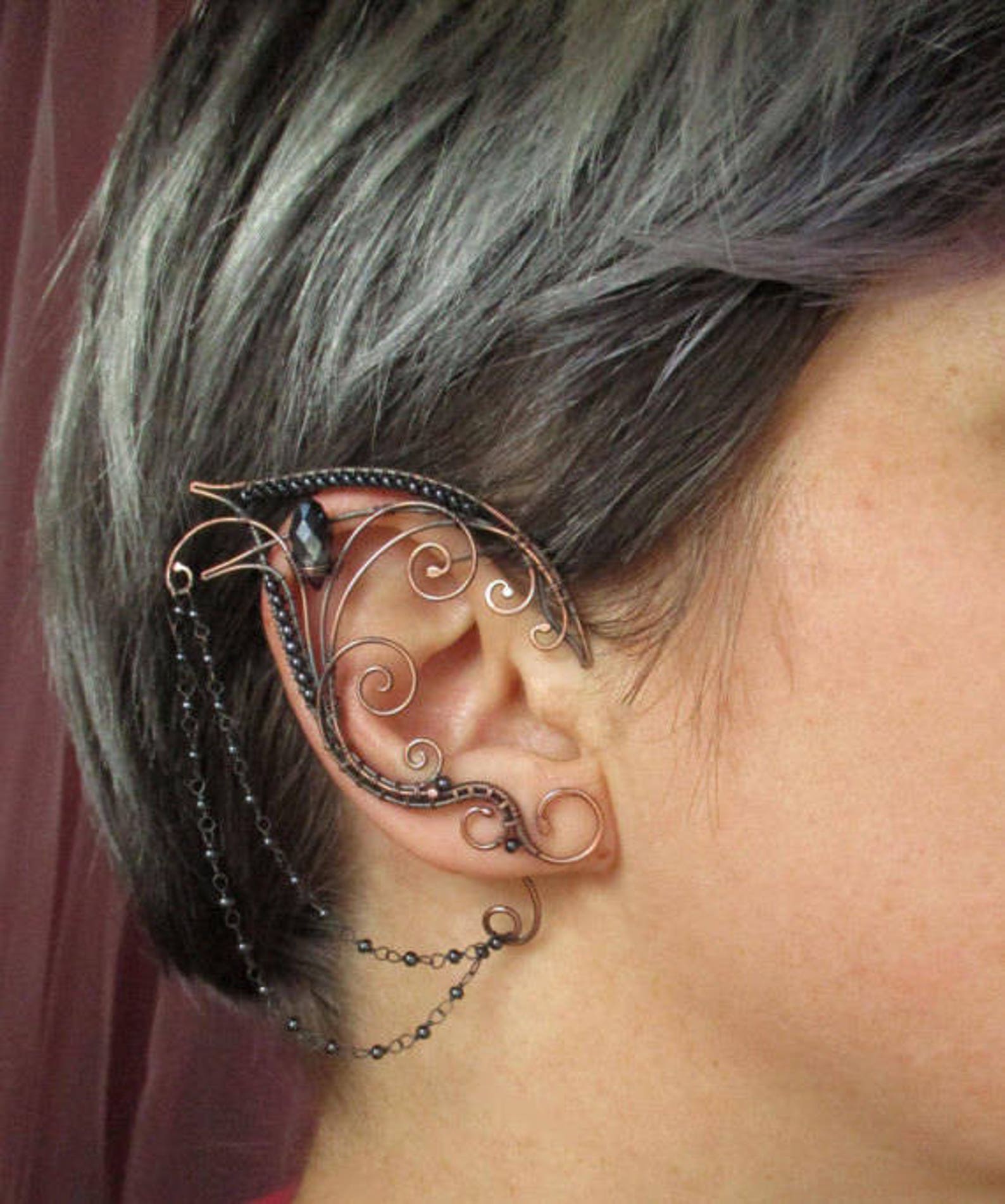 Pair of Elf Ear Dark Elf Copper Metal Ear Cuffs Wire Ear - Etsy