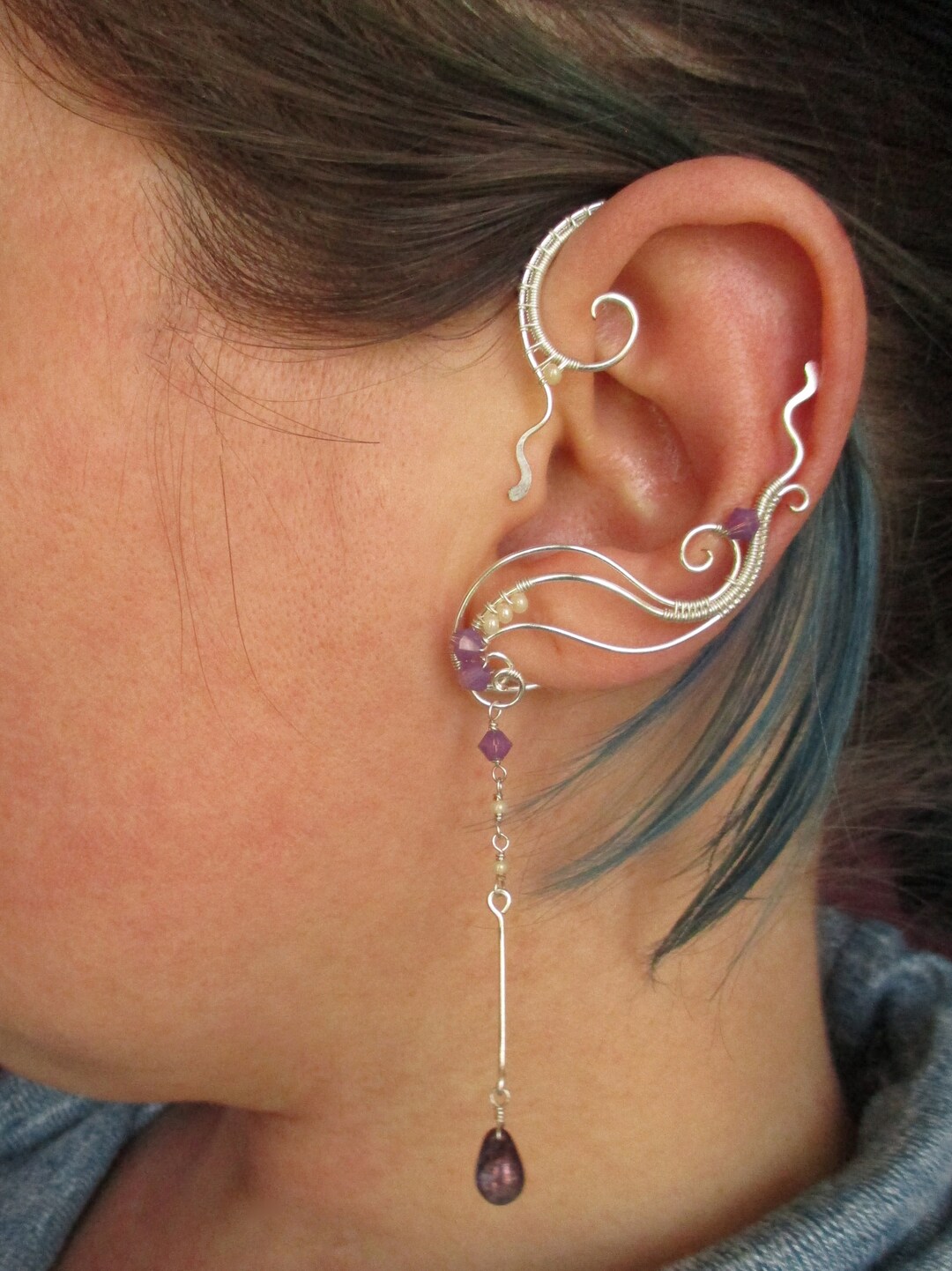 Pair of Ear Cuffs Dark Cosmos Long Dangle Ear Cuffs Single - Etsy