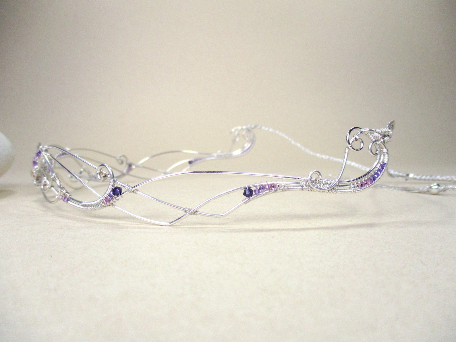 Wire Wrapped Elf Circlet Amalthea in Silver With Lavander Jewel - Etsy