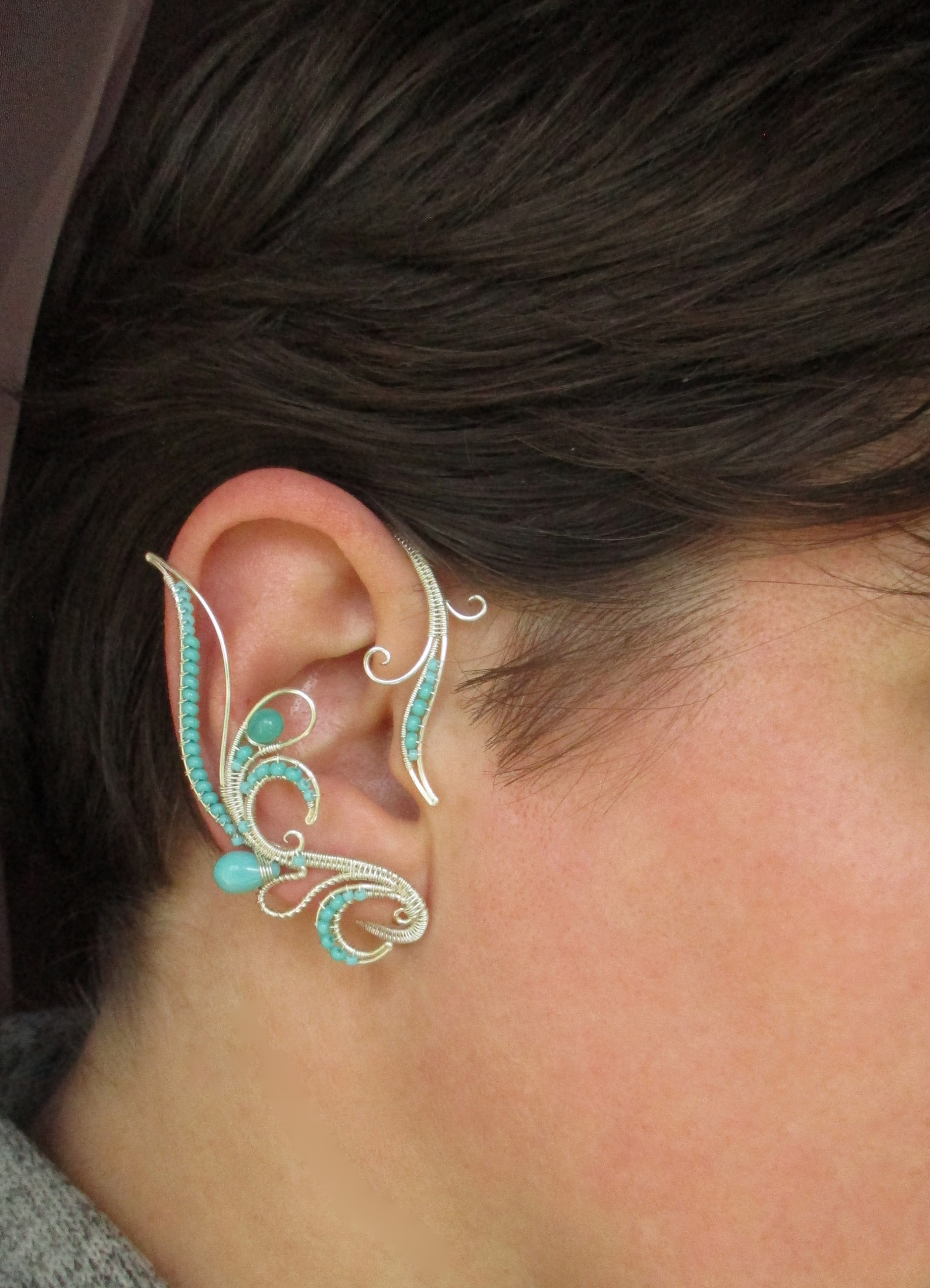 Pair of Ear Cuffs Thalassa - Metal Ear Cuffs With Torquoise Color Seed ...