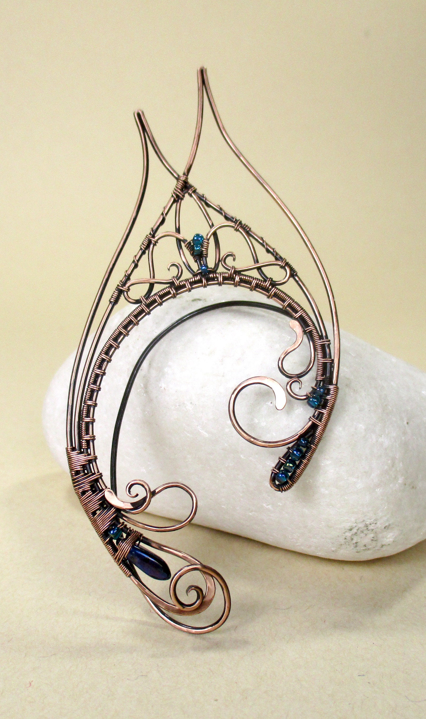 Copper Elf Ear Cuffs Erigeneia: Teal Beaded Elven Ear Jewelry, No ...