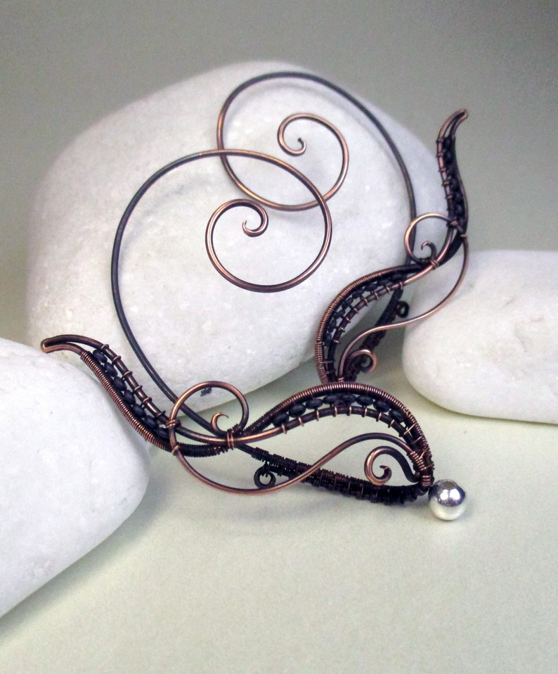 Black copper ear cuffs Phoenix Ear cuffs Elf earrings | Etsy