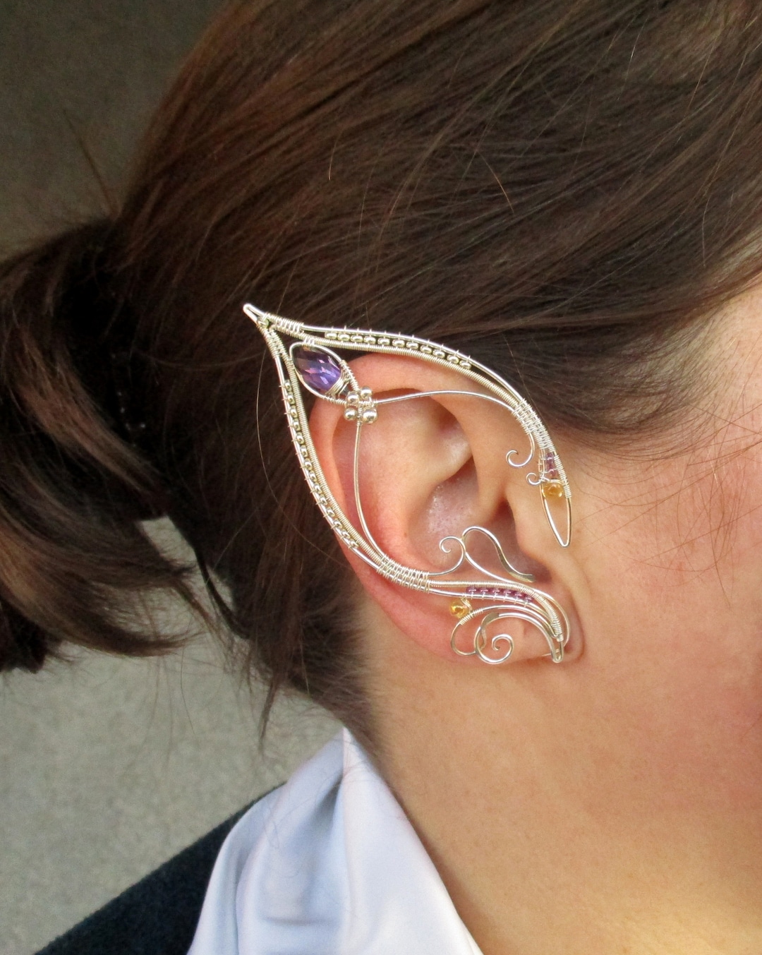 Pair of Elf Ear Cuffs Ophelia, Single Elvish Ear With Purple Stone ...