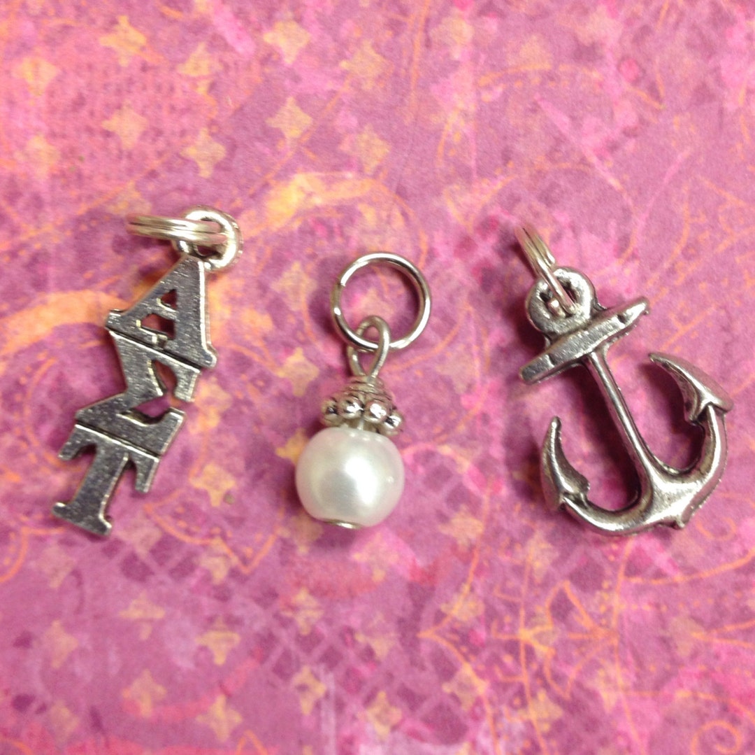 Alpha Sigma Tau AST Sorority Greek Silver Charm Set Anchor Mascot Charm ...