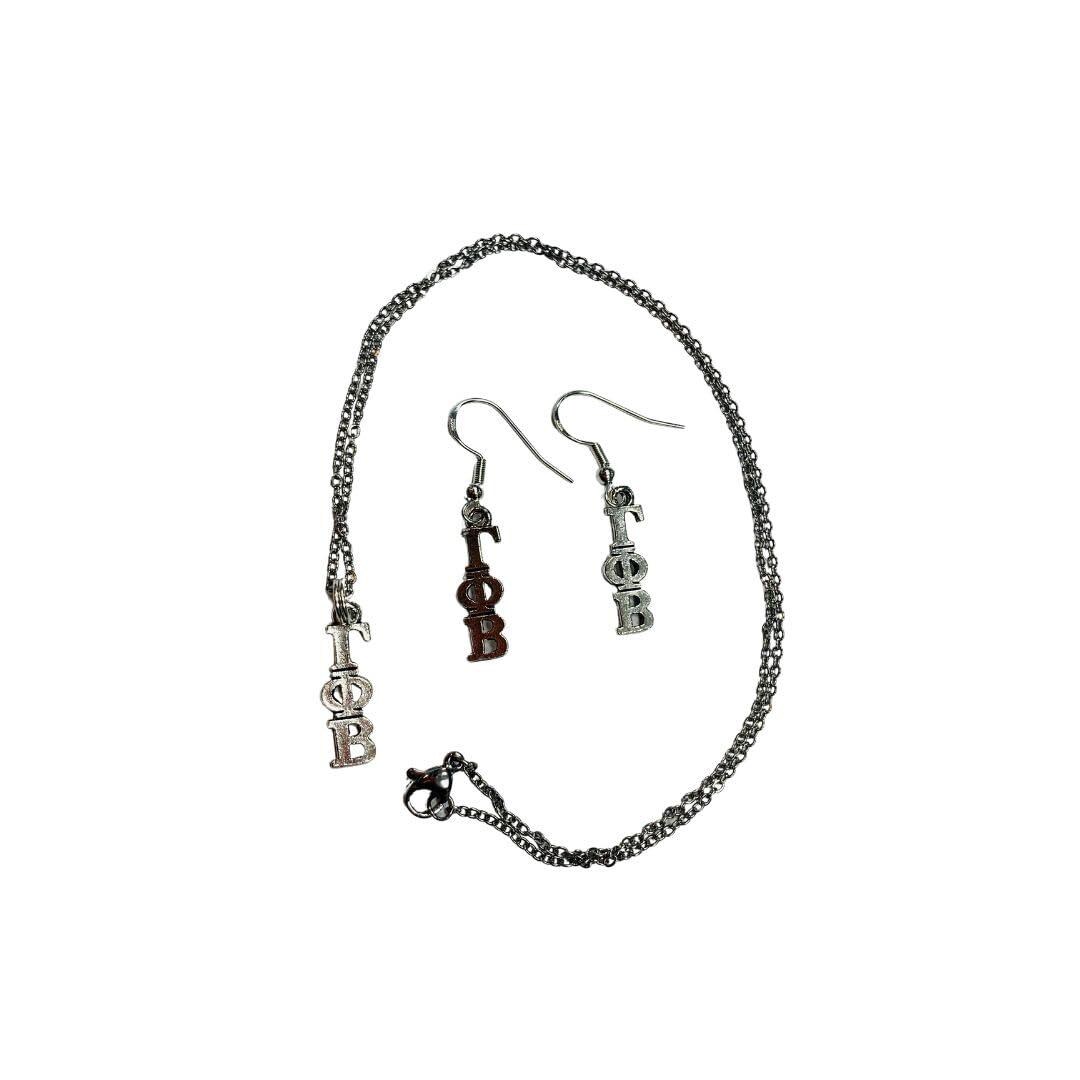 Gamma Phi Beta GPB Sorority Silver Lavaliere Necklace and Earring Set ...