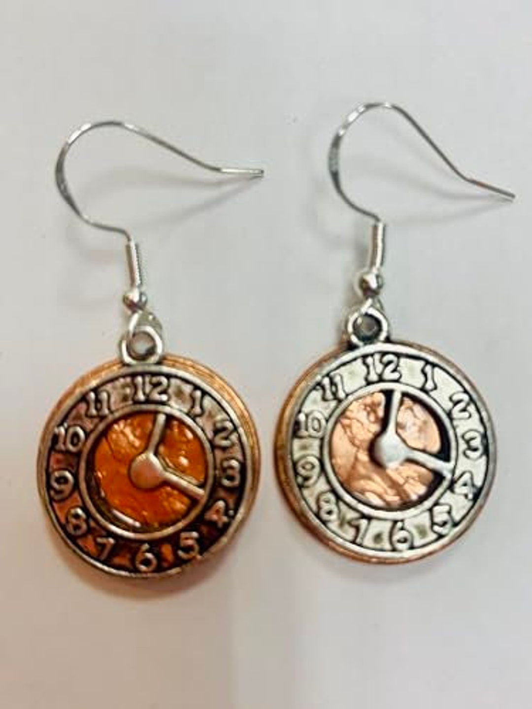 Copper Penny Time Earrings With Clock Charms, on Sterling Silver ...