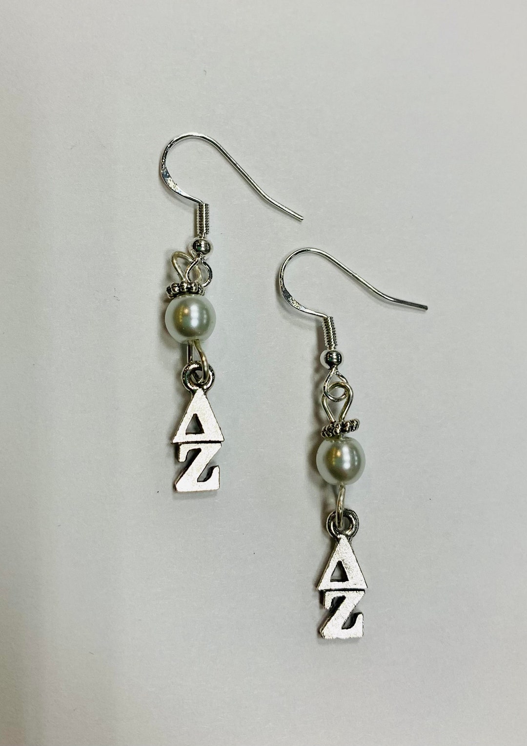 Delta Zeta DZ Sorority Pearl Lavaliere Earrings on Sterling Earwires - Etsy