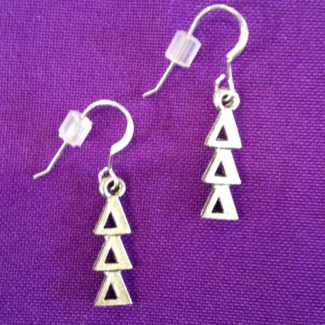 Delta Delta Delta Tridelta DDD Silver Lavaliere Earrings on Sterling ...