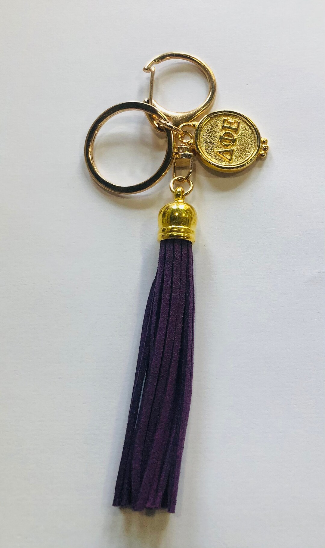 Delta Phi Epsilon DPE Leather Tassel Keychain in 24K Gold Plate ...