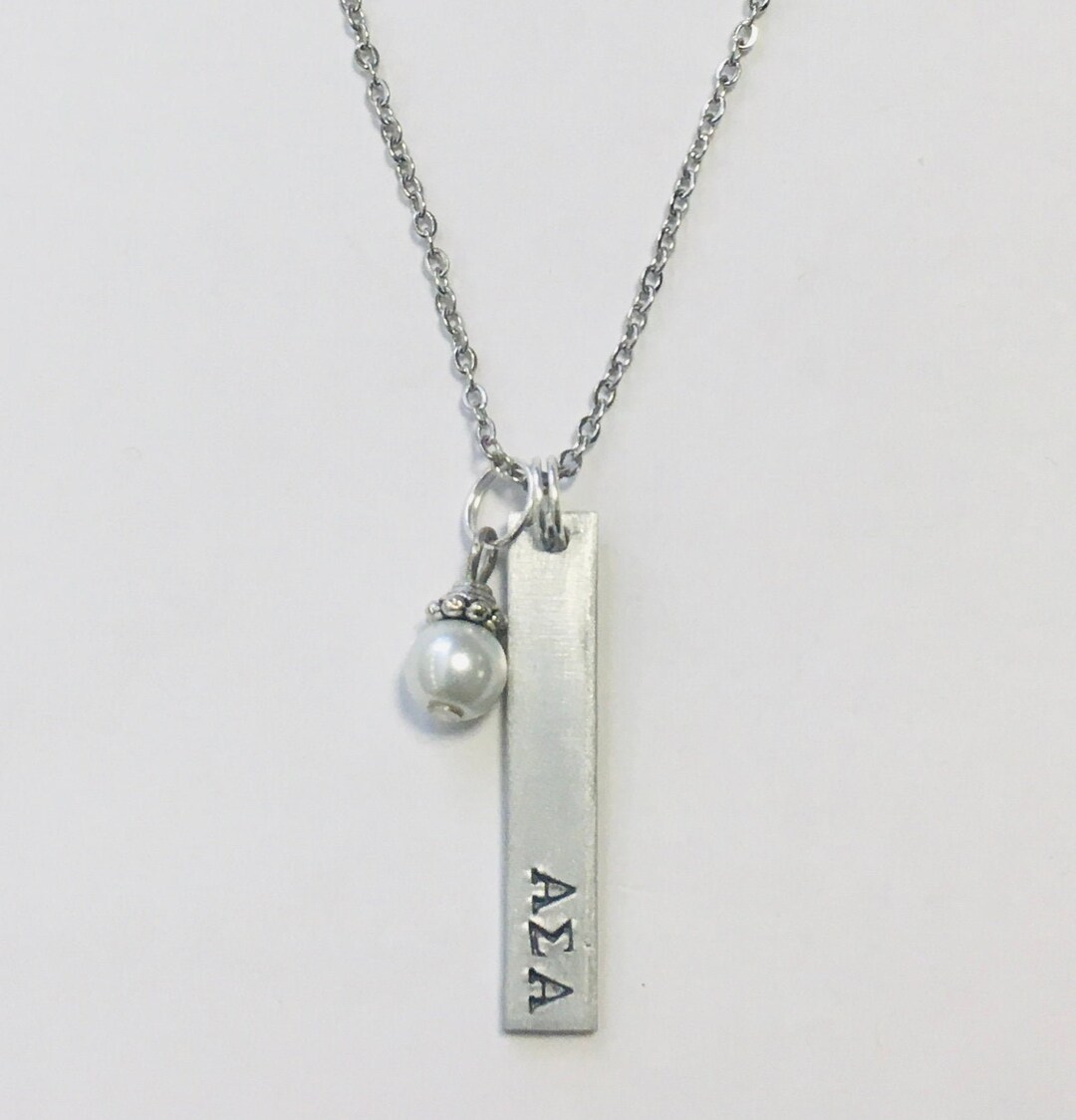 Alpha Sigma Alpha ASA Sorority Bar Charm Silver Necklace With Glass ...