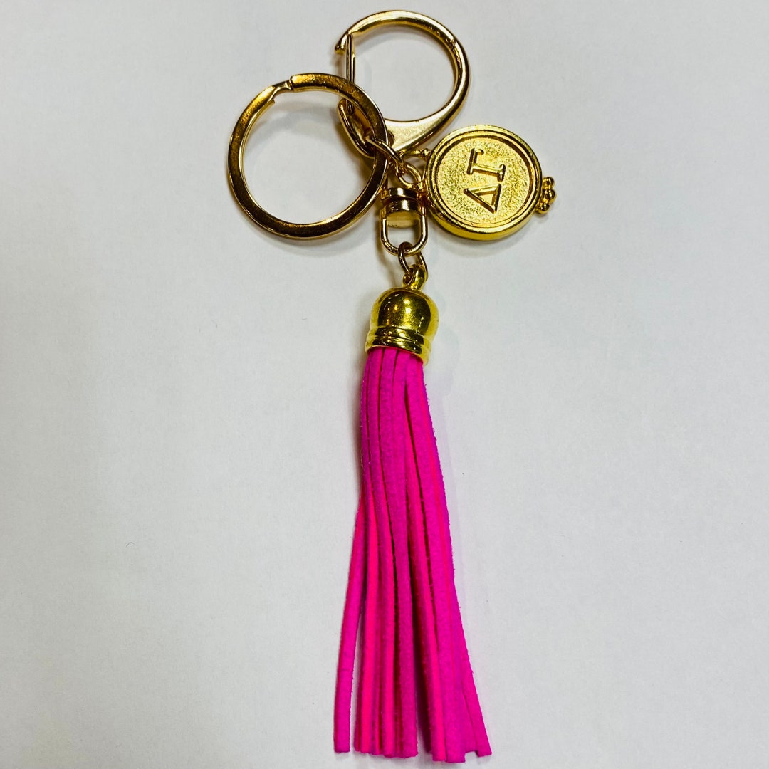 Delta Gamma DG Leather Tassel Keychain Keyclip in 24K Gold Plate ...
