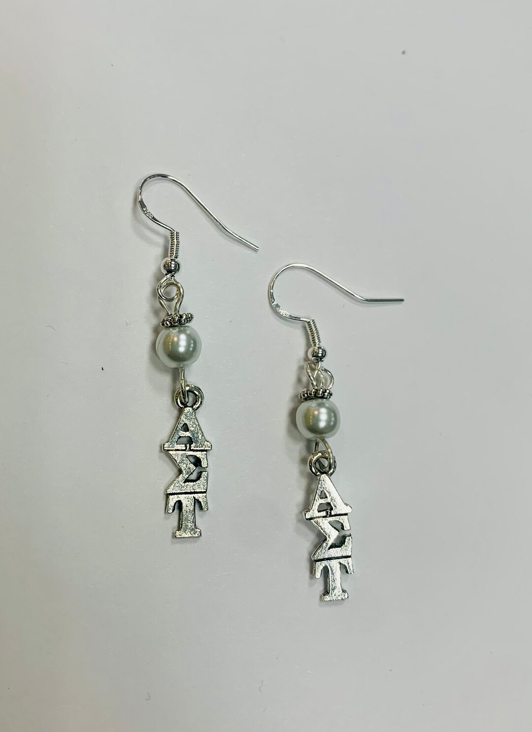 Alpha Sigma Tau AST Sorority Lavaliere Earrings With Pearl and Sterling ...