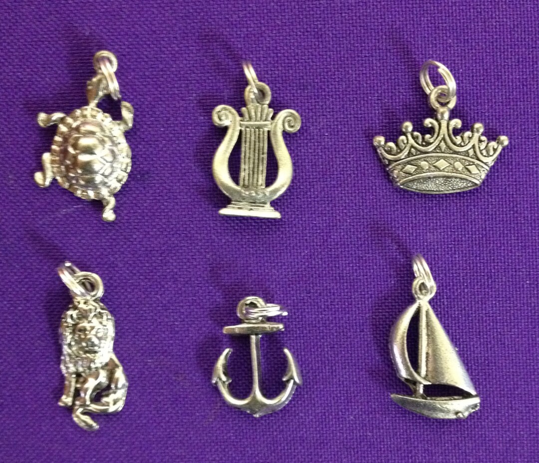 Greek Sorority Silver Mascot Charms - Turtle, Lyre, Crown, Lion, Anchor ...