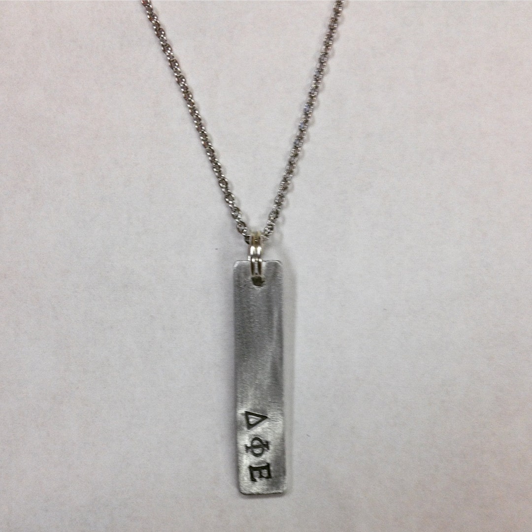 Delta Phi Epsilon Greek Sorority Silver Charm Necklace, DPE Handstamped ...