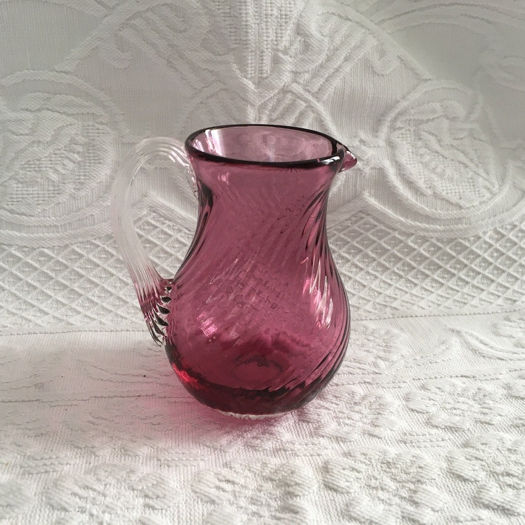 Pilgrim Glass Cranberry Swirl Optic Rib Hand Blown Glass Creamer With ...