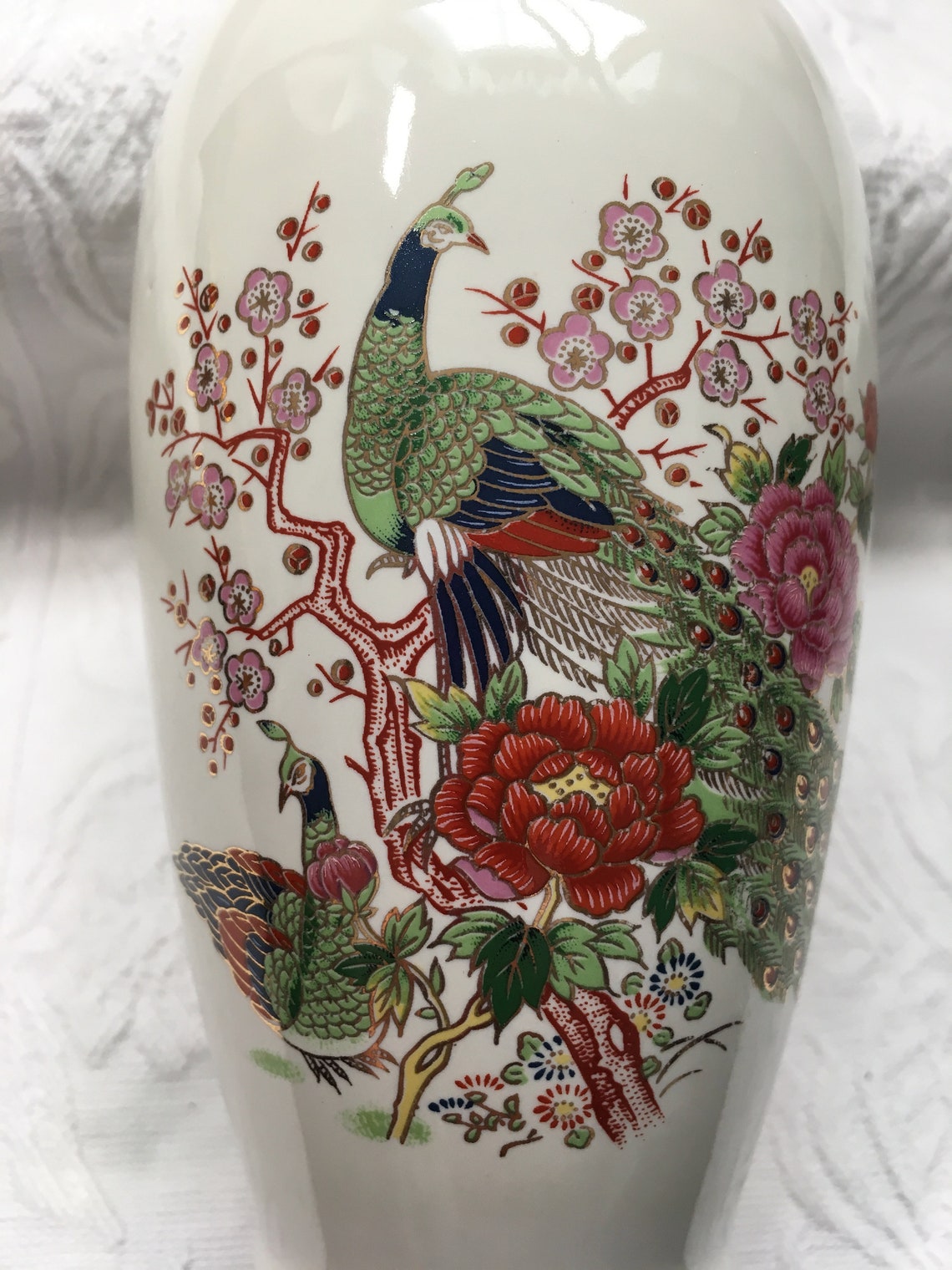 Asian Peacock Vase Porcelain White Vase with Double Peacocks | Etsy