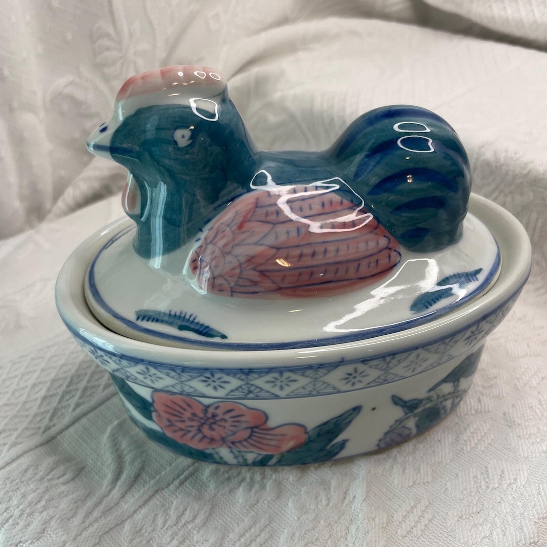 Ben Rickert Ceramic Chicken Trinket Box: Hand-painted Floral Dish - Etsy