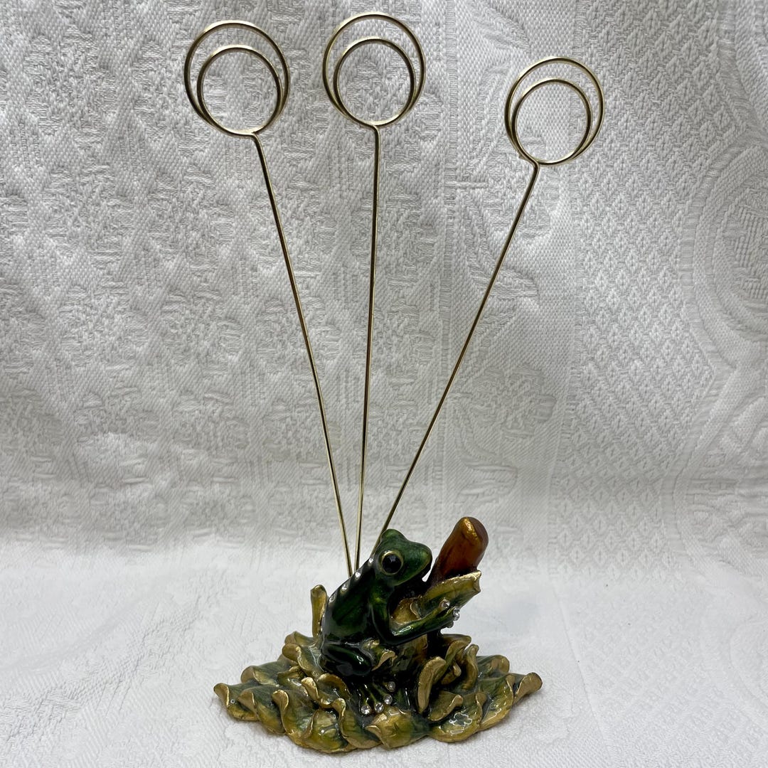 Frog Card Memo Holder, Jeweled Green Enameled Frog on Lily Pad Base, 3 ...