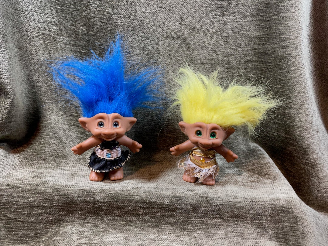 Ace Novelty Trolls, One Blue Hair W Blue Heart, One Yellow Hair W Gold ...