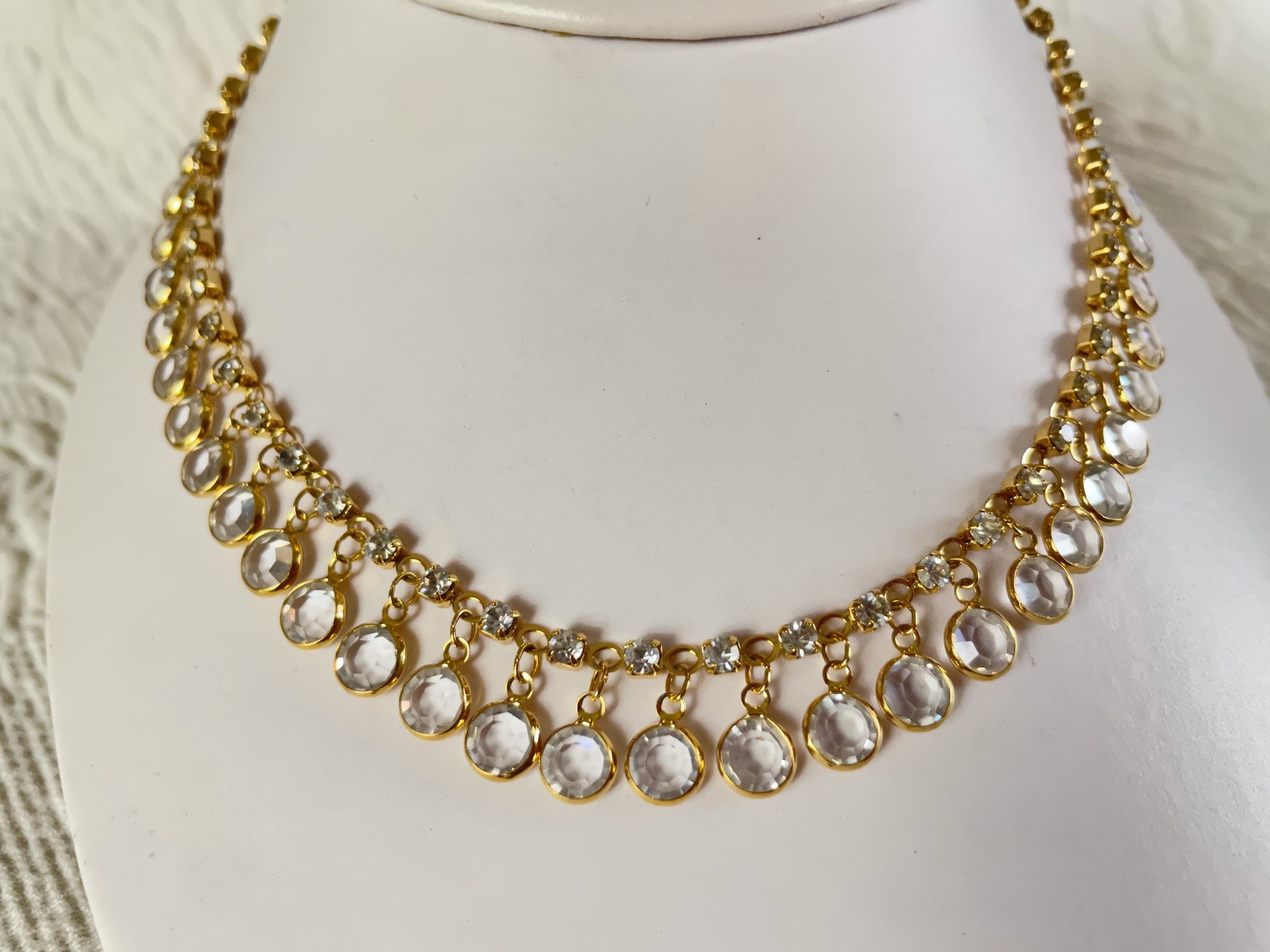 Gold Tone and Clear Rhinestone Choker with Hanging Round | Etsy