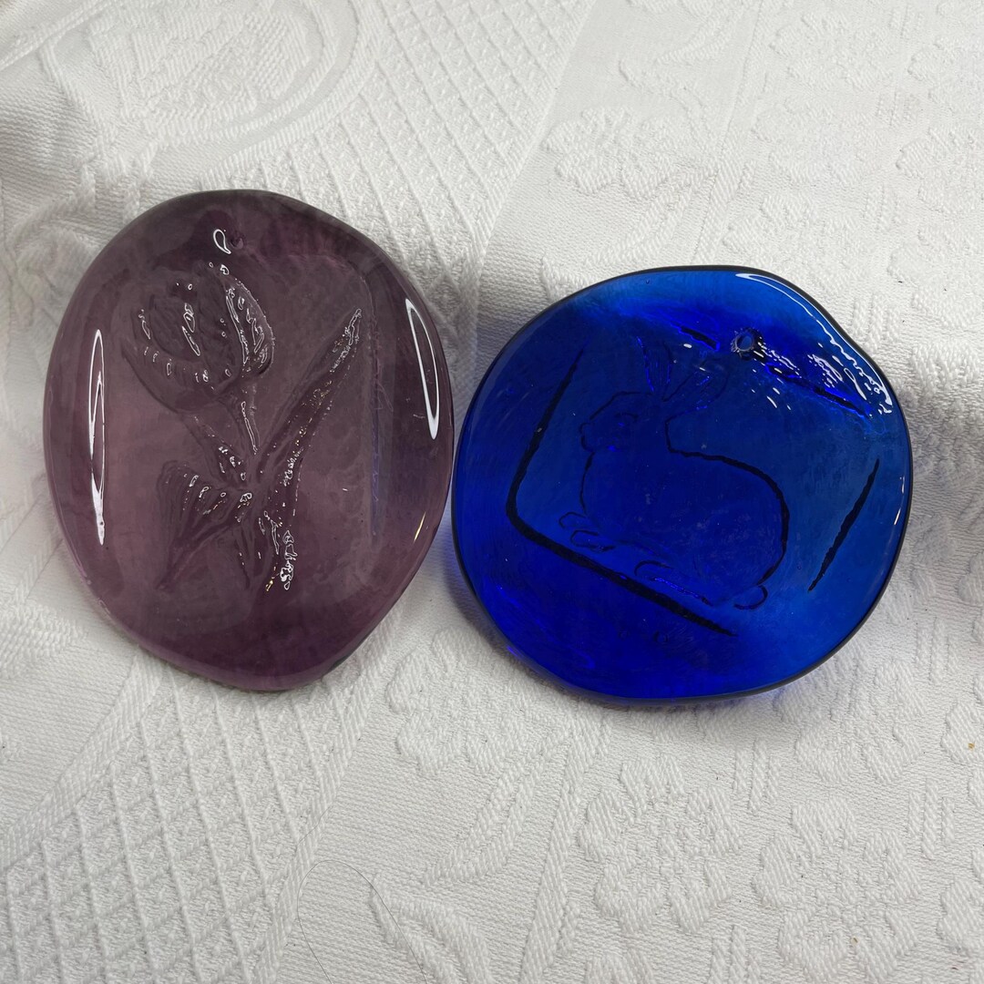 Molded Pressed Glass Suncatchers, Purple Tulip, Cobalt Blue Rabbit ...