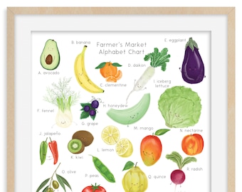 Abcs of Fruits and Veggies Art Print for Kids Room or - Etsy