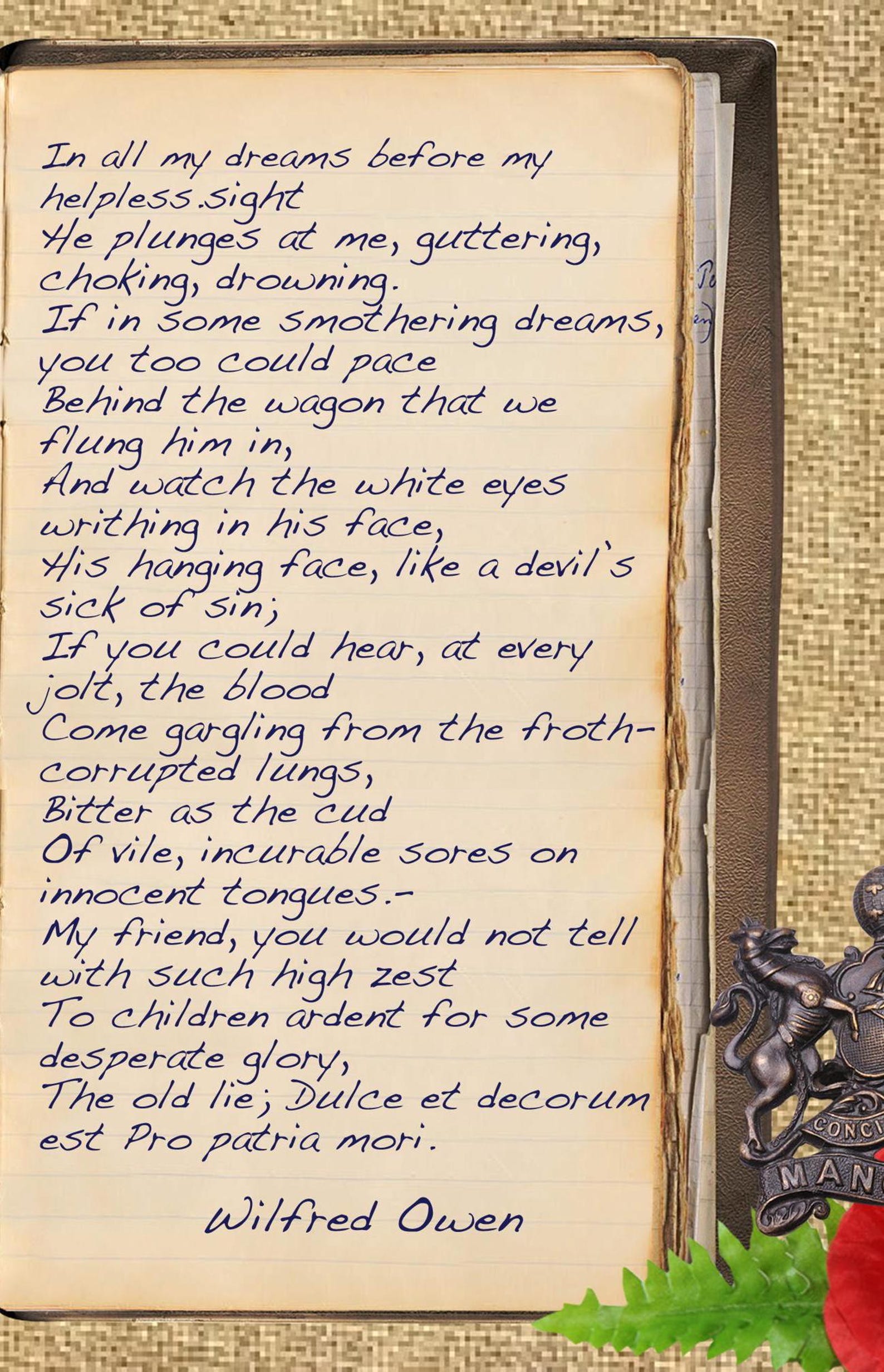 Wilfred Owen Poem Print: Dulce Et Decorum Est, First World War Art ...