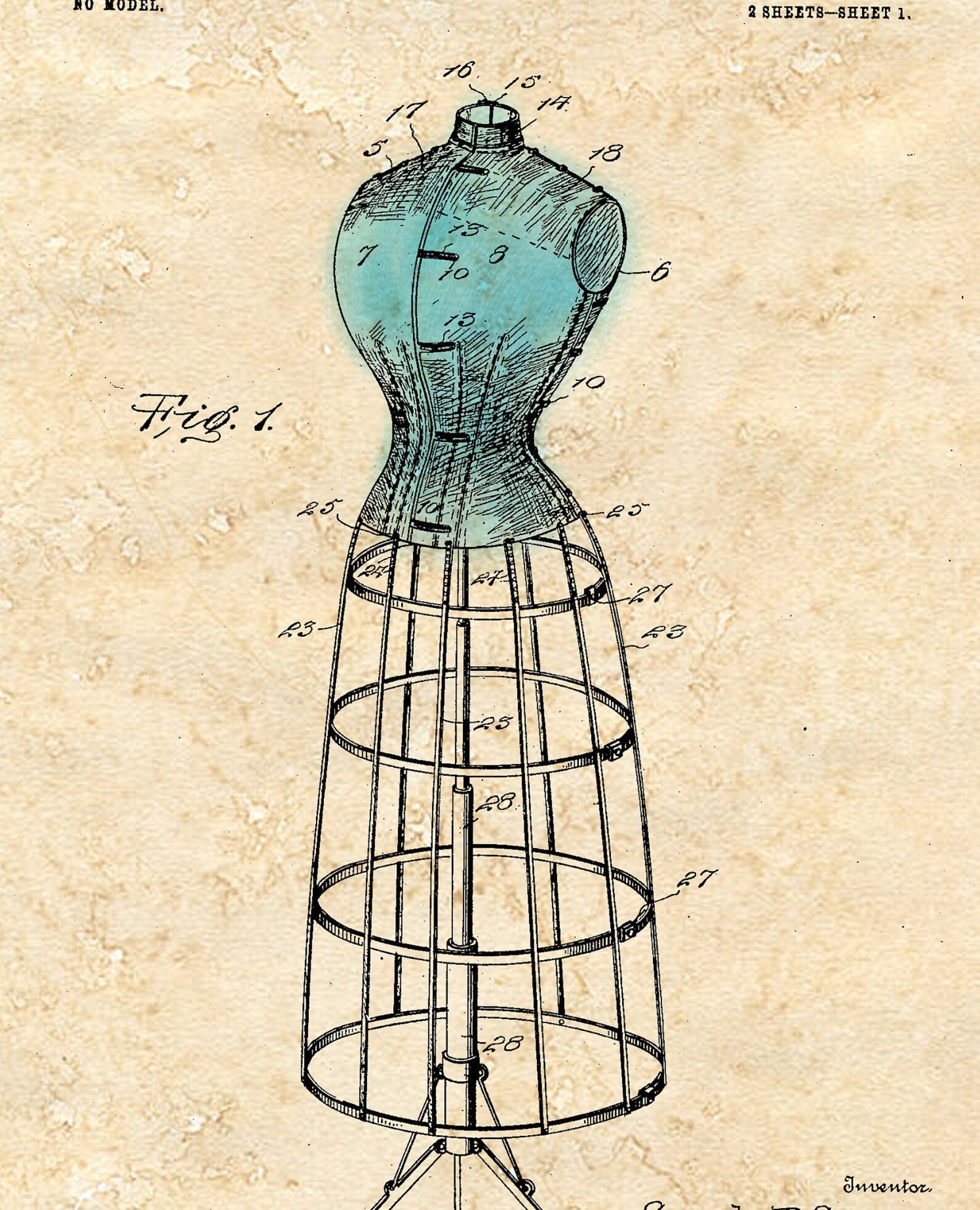 Dressmakers Dummy Dress Form Patent Art Print 1904 Tinted A4 / A5 ...