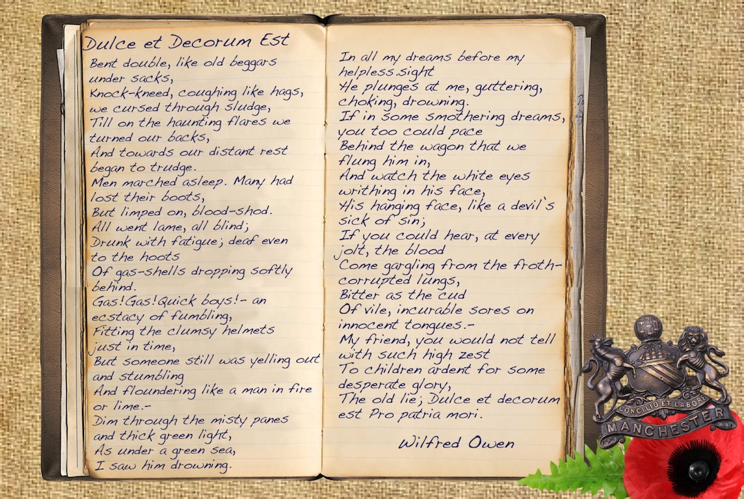 Wilfred Owen "dulce Et Decorum Est" First World War Poem A5 / A4 Canvas ...