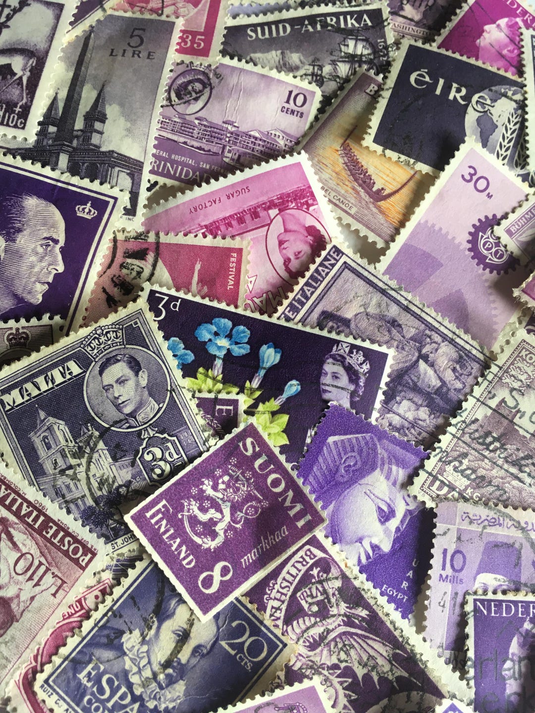 Purple Vintage Stamps: Assorted Worldwide Collectable Stamps - Pack of ...