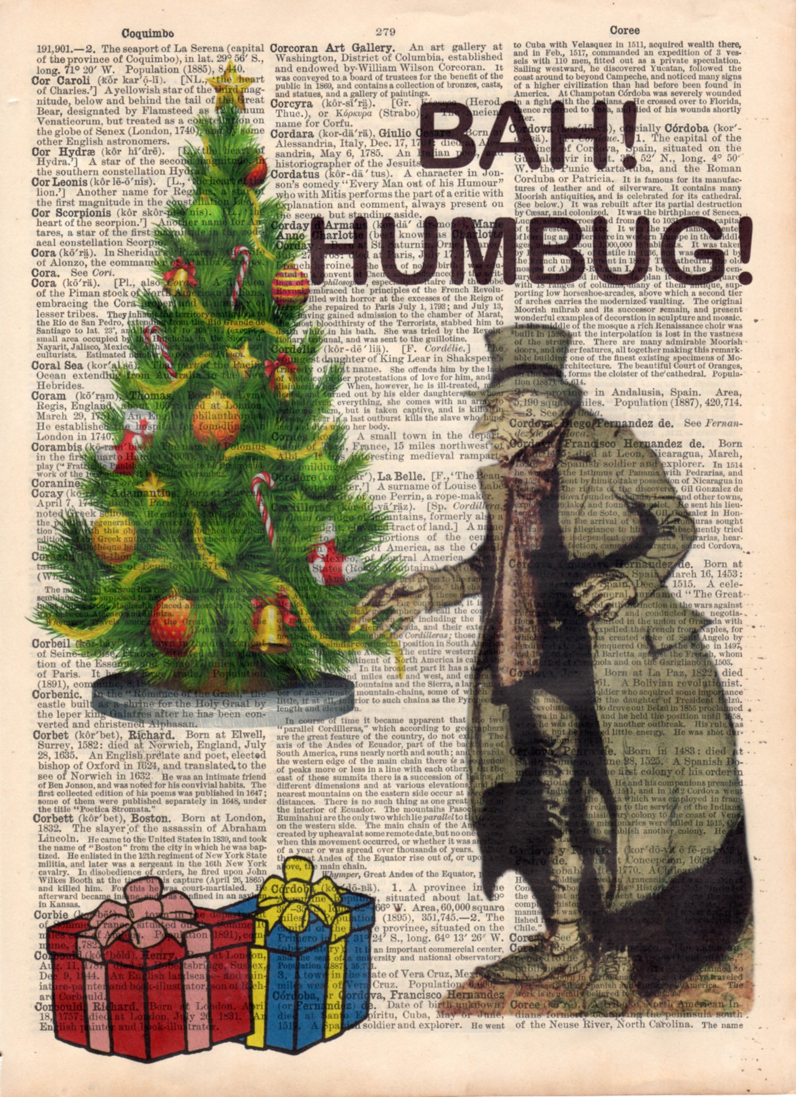 Scrooge Christmas Carol Bah Humbug Dickens Quote 1 Antique Book Page ...