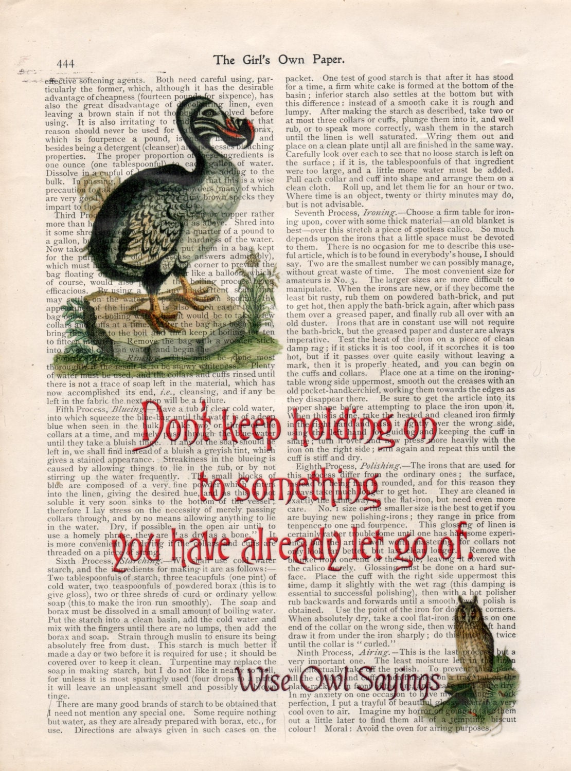 Dodo don't Hold On Quote on Vintage Book Page, Wise Owl Sayings 15, Art ...
