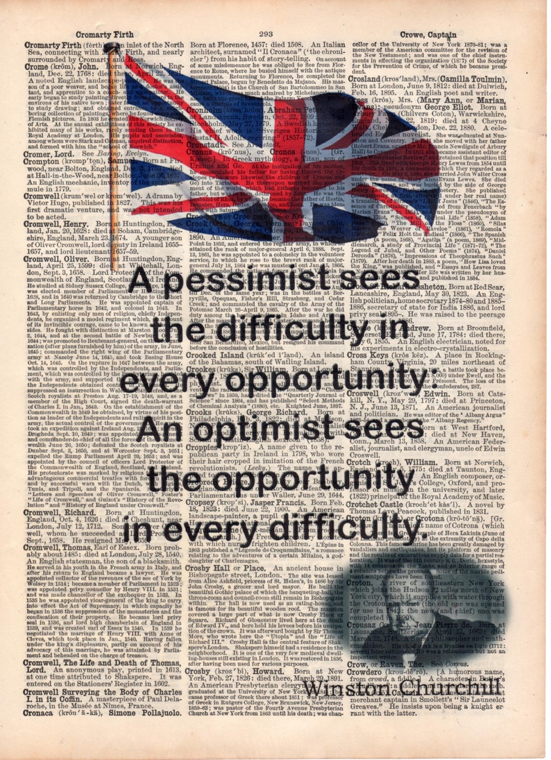Winston Churchill Quote Pessimist Optimist Antique Book Page - Etsy