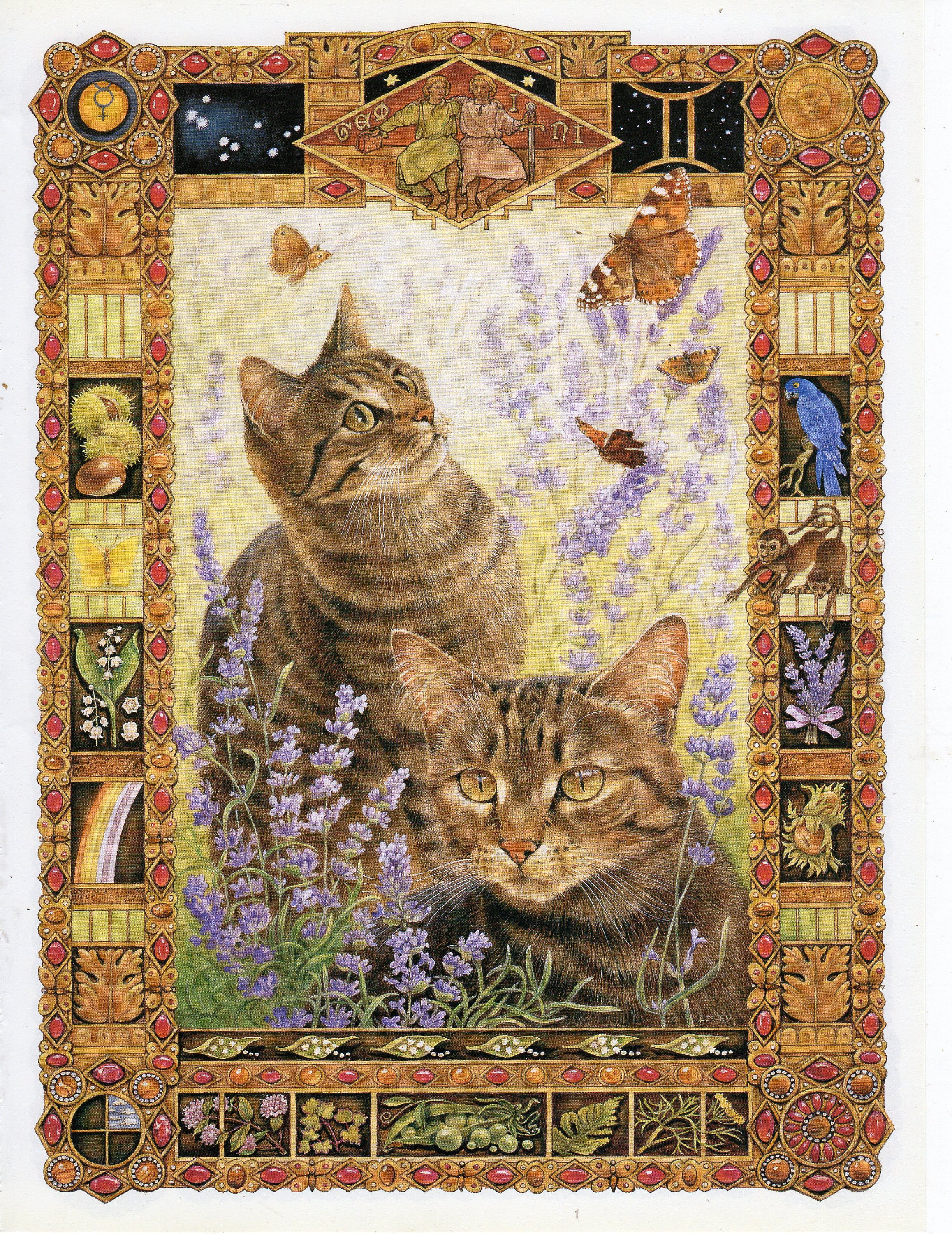 Gemini Cat Art Print Lesley Anne Star Zodiac Sign Astrology - Etsy