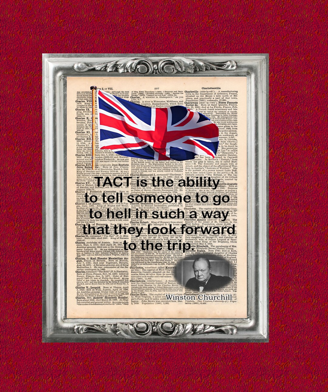 Winston Churchill Quote Tact Antique Book Page 1903 Dictionary Art ...