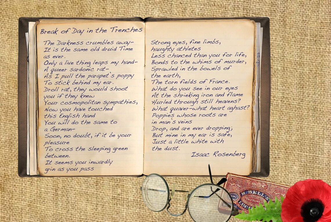 Isaac Rosenberg break of Day in the Trenches First World War Poem A5 ...