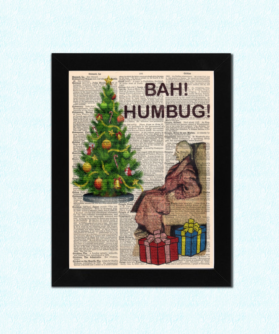 Scrooge Christmas Carol Bah Humbug Dickens Quote 2 Antique Book Page ...