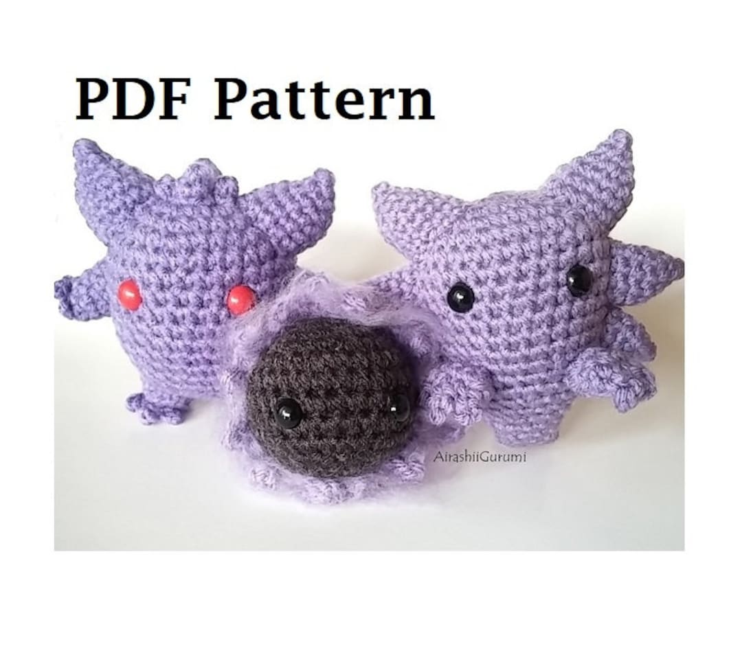 Gastly, Haunter and Gengar Crochet Pattern, Crochet Stuff Toy, Pokemon ...