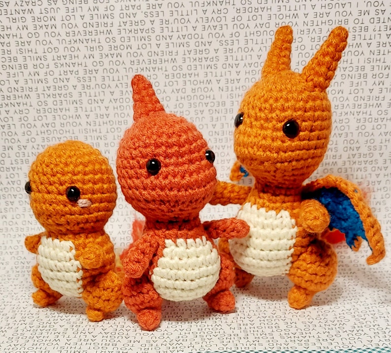 Fire Evolution: Charmander, Charmeleon and Charizard Crochet Chibi ...