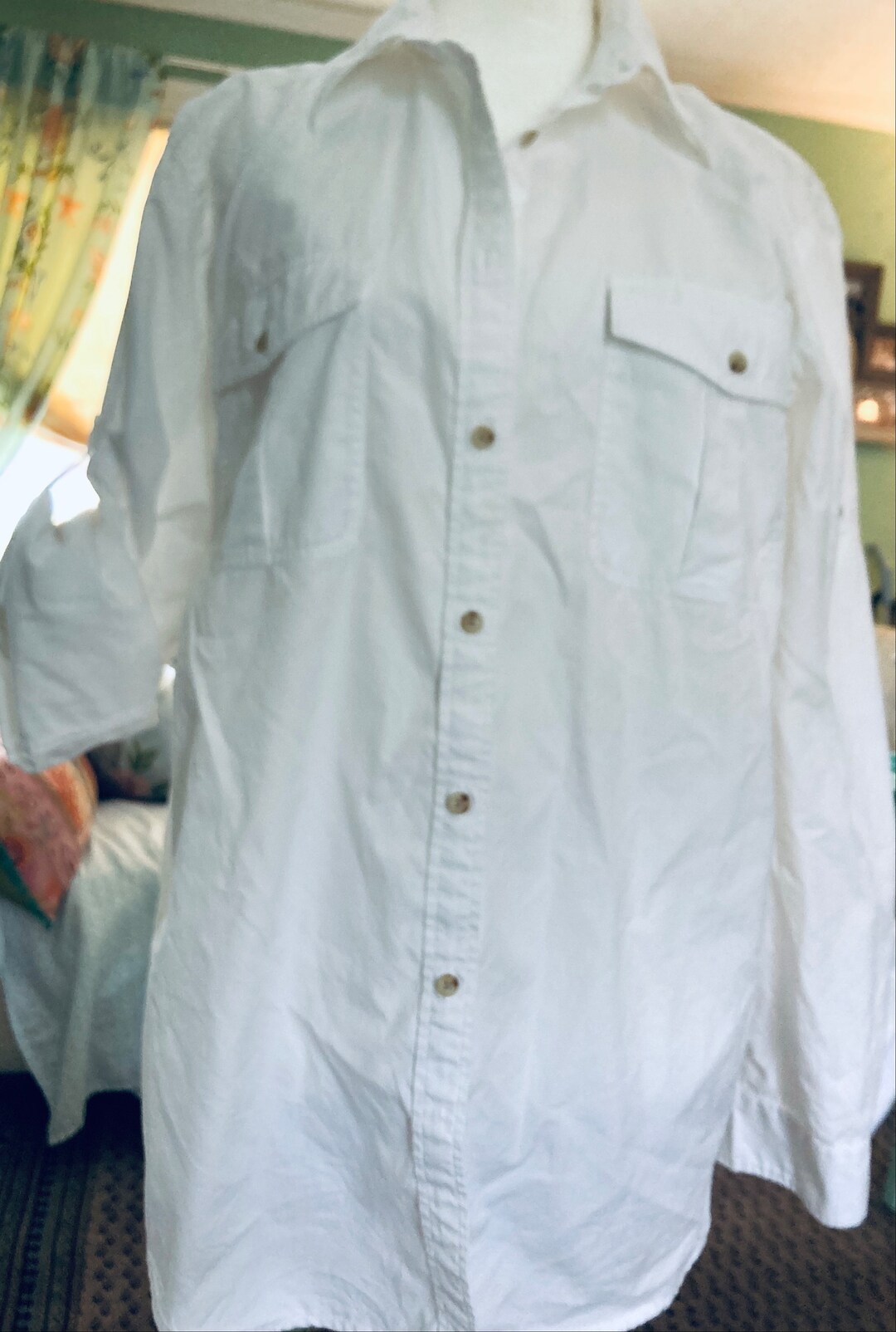 Ralph Lauren White Long Sleeve Cotton Button Down Blouse With Roll Tabs ...